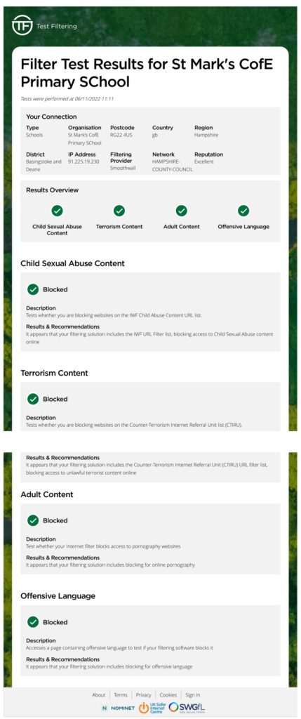 Websites, Filtering and Monitoring – St Mark's CofE Primary School